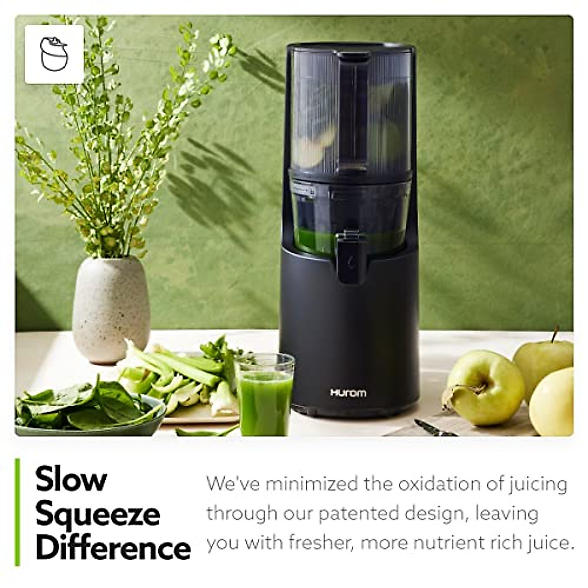Hurom H-200 Easy Clean Electronic Juicer Machine (Black) - Self Feeding Slow Juicer w Big Mouth Hopper to Fit Whole Fruits & Vegetables - Healthy Living - Rinse Clean No Scrub BPA Free Easy Assembly