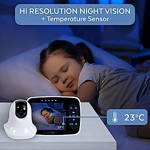 HD Baby Monitor with Camera and Audio | 2-Way Long-Range Video Baby Monitor with Wide-Angle, Night Vision Temperature, and Pan-Tilt Remote
