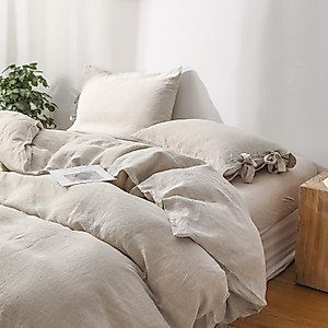 Simple&Opulence 100% Linen Duvet Cover Set, 3 Pieces Belgian Flax Breathable Bedding, King Size 104''x92'' (1 Comforter Cover+2 Pillowshams) with Tie Closure Style,Linen