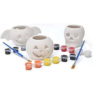 Gift Boutique Ceramic Pumpkins Skull Bat Figurines Paint Craft Kit Set of 6 Unpainted Ceramics Pumpkin Ready to Paint for Kids Classroom Fall Halloween Party Decor