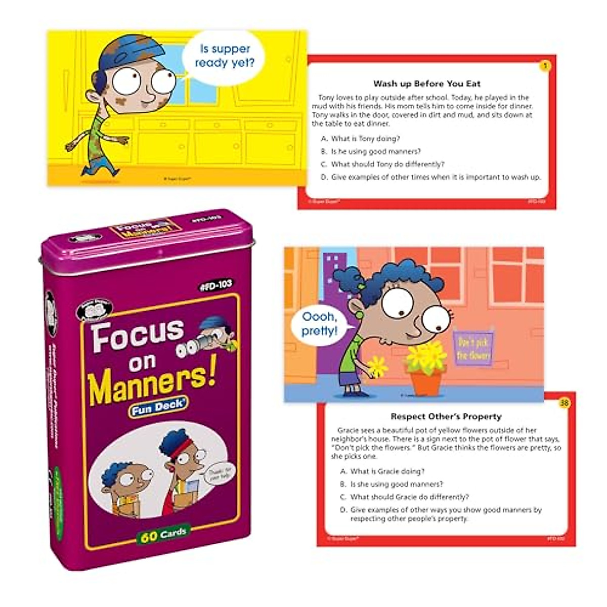 Super Duper Publications | Focus on Manners Fun Deck | Behavior and Social Skills Flash Cards | Educational Learning Materials for Children