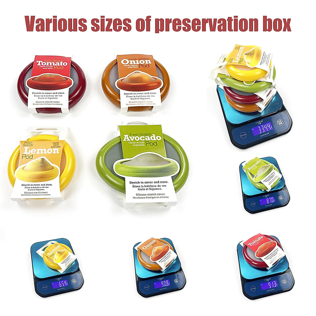 Winb Set of 4 Reusable Fruit and Veggie Savers - Ideal for Avocados, Tomatoes, Apples, Garlic, Onions, and More