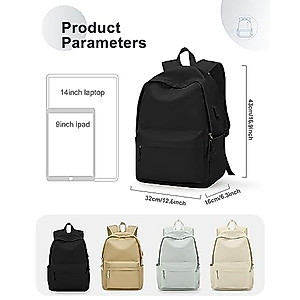 VECAVE Lightweight Backpack for Women Men, Travel Casual Daypack Laptop Rucksack, Waterproof College High Secondary Bookbag Daily Bag, Black