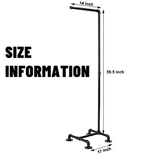 Hoolerry Industrial Pipe Clothing Rack 59.5'' Dress Hanger Coat Racks MultiPurpose Free Standing Industrial Closet Rod Standing Iron Garment Bar for Retail Vendor Closet Storage Display Hanging, Black