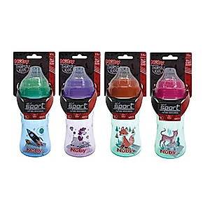 Nuby No Spill Printed Thirsty Kids No-Spill Sip-it Sport Cup with Soft Spout and Lid - 12oz / 360 ml, 12+ Months, Single Pack of 1, Print May Vary