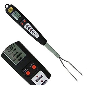 Beyond Group 80-09 Digital Meat Instant Read Thermometer with LED Screen and Ready Alarm, Kitchen Probe with Long Fork for Grilling, Barbecue and Cookin, l, white