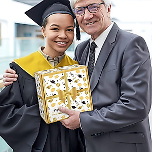 Levfla Graduation Gifts Set, Congratulations Present Box for Her Girl Women College Student with Pre-Packed Wine Glass Grad Cap Bath Bomb Makeup Bag Candle Card Black Gold