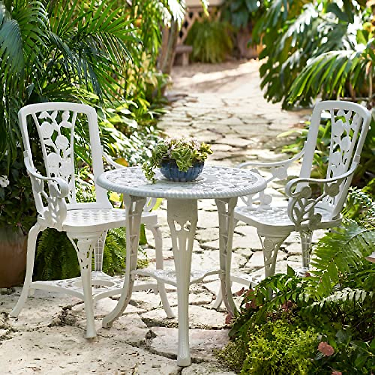 BrylaneHome 3 Piece Rose Bistro Set Patio Furniture, White