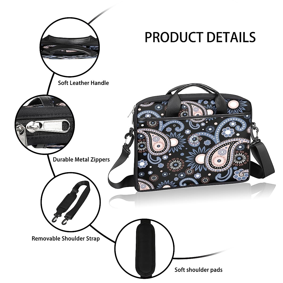 Paisley Retro Pattern Laptop Computer Bag Waterproof Shoulder Messenger Bag 13-15 inch Durable Laptop Tote Bag with Shoulder Strap Handle Lightweight Crossbody Briefcase