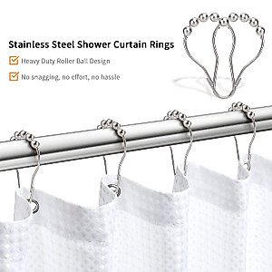 MitoVilla Stainless Steel Shower Curtain Hooks Rings, Nickel Shower Hooks for Shower Curtain Liner, Rolling Balls Rust Proof Shower Rings for Curtain Accessories and Bathroom Shower Rod, Set of 12