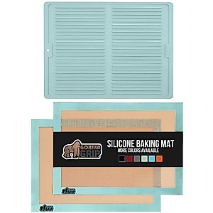 Gorilla Grip Dish Drying Mat and Silicone Baking Mats Set of 2, Dish Drying Mat 16x12 Inch, Quarter Sheet Silicone Baking Mats, Both in Mint Color, 2 Item Bundle