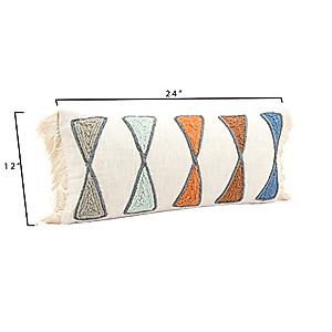 Bloomingville Rectangle Cotton Pillow with Embroidery & Fringe, Multicolored