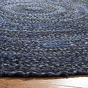 SAFAVIEH Braided Collection Area Rug - 5' Round, Navy & Black, Handmade Country Cottage Reversible Cotton, Ideal for High Traffic Areas in Living Room, Bedroom (BRD452N)
