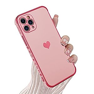 KANGHAR iPhone 11 Pro Case for Women Girl, Plating Edge Cute Love Heart Soft TPU Bumper with 4 Corners Shockproof Protection Phone Case Cover for iPhone 11 Pro 5.8 Inch(Pink)