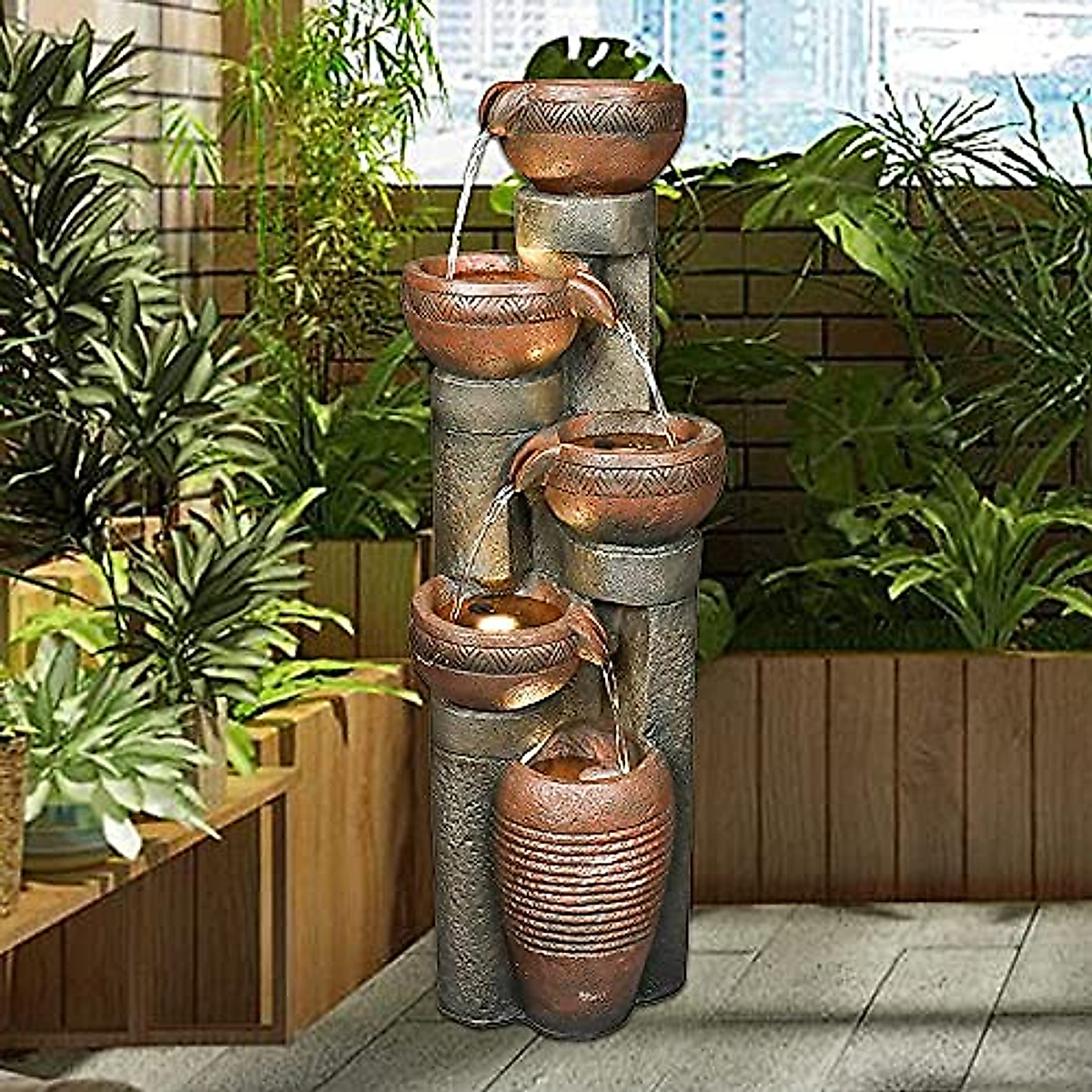 Hamiedun 5 -Tier Outdoor Garden Water Fountain Decor, Resin Fountain for Garden, Floor Patio, Deck, Porch, Backyard and Home Art Decor (Brown, 39.7inch)