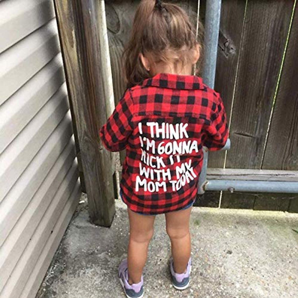 Toddler Baby Girl Toddler Baby Girl Boys Kids Letters Print Long Sleeve Shirt Button Plaid Top Jean Jacket Coat Outwear (red buffalo plaid jacket,2-3t)