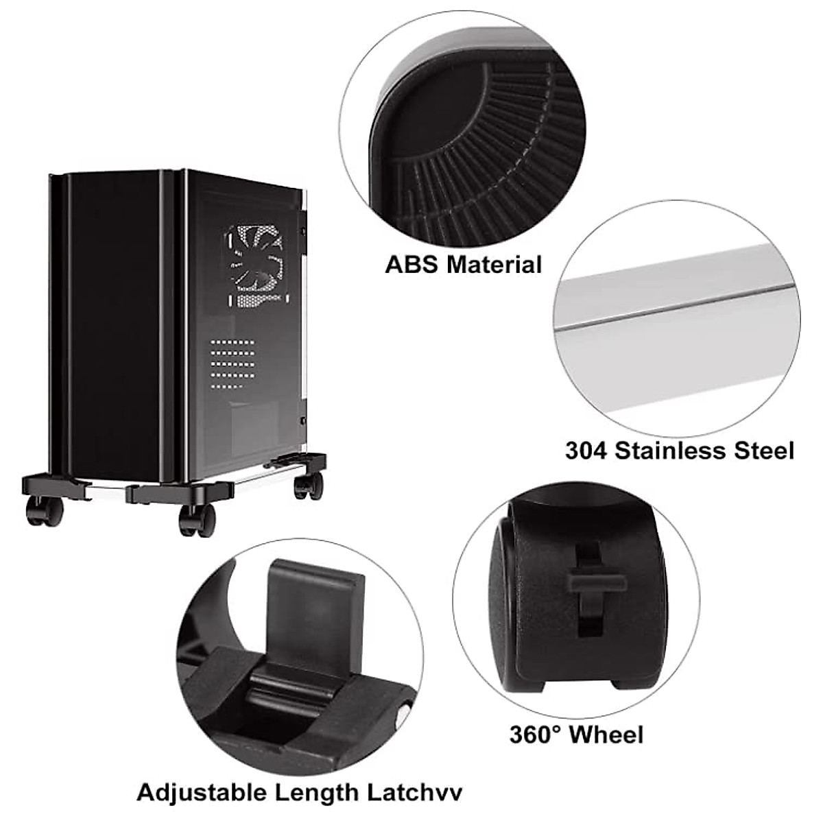 ZAGANA PC Stand-Desktop Stand with 4 Rotating Wheels | Computer Tower Stand with Adjustable Size, Mobile CPU Stand fits Home and Office