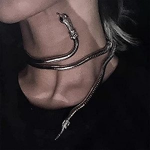 LAKIYOYO Bendable Snake Bracelet for Women Adjustable Punk Snake Choker - Flexible Multi-Purpose Medusa Necklace Hollween Jewelry（gold）
