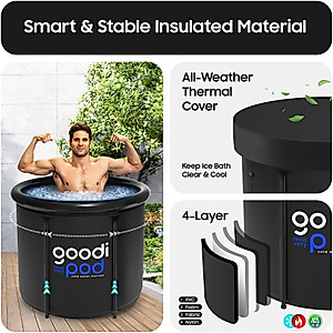 GOODI 110 Gallons Large Portable Ice Bath Tub for Adults/Athletes, Upgraded Cold Plunge Tub Outdoor/Indoor, Ice Plunge Tub/Cold Plunge Bath for Cold Water Therapy 85x75cm (Black)