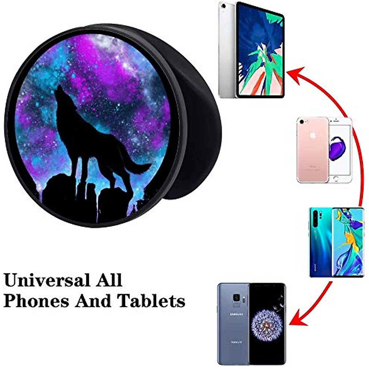 (3 Pack) Cell Phone Holder Galaxy Wolf Watercolor Expanding Grip Stand Finger Kickstand for Smartphone and Tablets