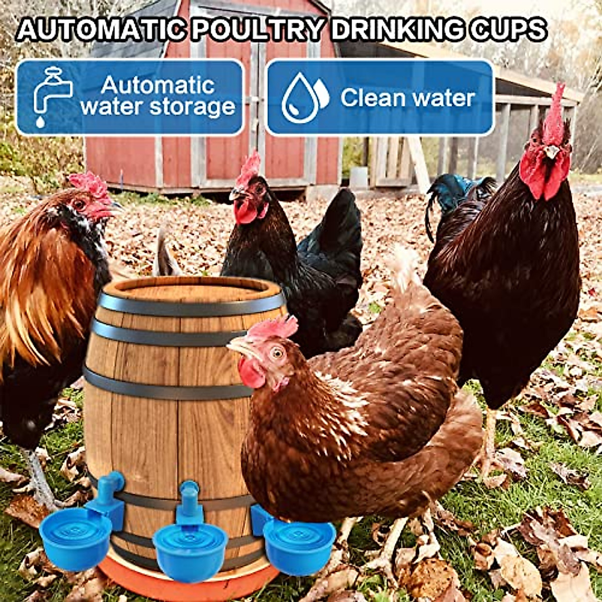 MYGIIKAKA Chicken Waterer Larger Automatic Chicken Waterer Cups DIY Poultry Chicken Waterer Kit 5 Gallon for Chicken, Duck, Goose, Rabbit (6 Pack)