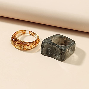 GRHOSE Resin Chunky Rings Acrylic Resin Rings Wide Thick Dome Knuckle Finger Stackable Joint Ring Retro Acrylic Transparent Vintage Plastic Resin ring sets