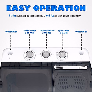 Portable Washing Machine 17.6Lbs Capacity Washer&Dryer Combo 2 In 1 Mini Compact Twin Tub Laundry Washer(11Lbs) & Spinner(6.6Lbs) with Gravity Drain Pump for Apartment,Dorms,RV Camping(grey+white)