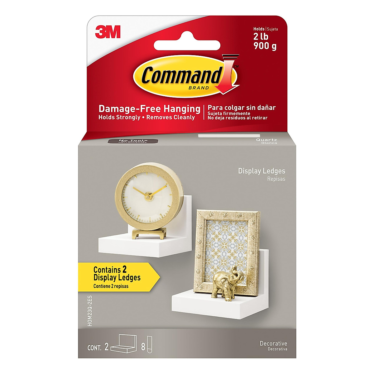 Command Display Ledges, Quartz, 2-Ledges, 8-Medium Foam Strips (HOM23Q-2ES), Great for dorm decor