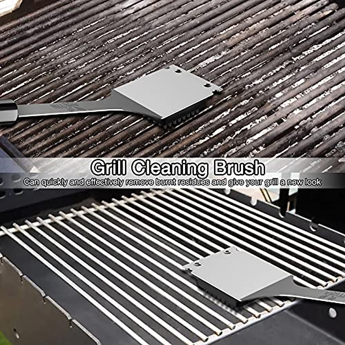 AISITIN 5 PCS Grill Accessories BBQ Set, Stainless Steel BBQ Grill Tools with Sturdy Spatula, Grilling Tongs, Fork and Brush, Ideal Grill Set for Outdoor Indoor Grill