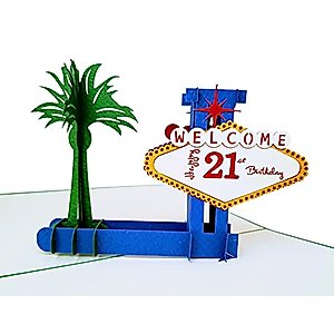 iGifts And Cards Happy 21st Birthday Las Vegas Style 3D Pop Up Greeting Card - Cute 21st Birthay Card, 21 Year Old Birthday Card, 21st Birthday At Sin City, Celebration, Congratulations, Special Days