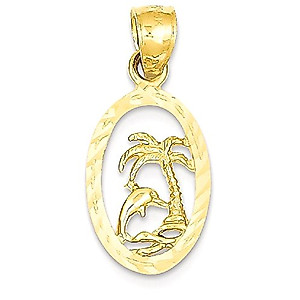IceCarats 14K Yellow Gold Sea Dolphin Ocean Fish Beach Nautical Palm Tree Necklace Summer Pendant Tropical Charm Only