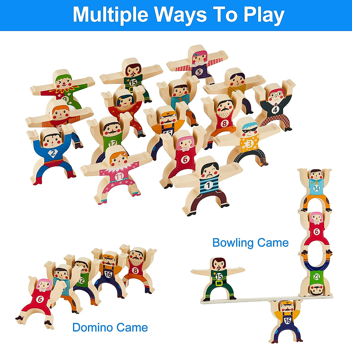 moopok 16Pcs Wooden Stacking Toys,Circus Hercules Acrobatic Troupe Toy, Balancing Building Blocks Game Toddler puzzle Toys,for 3 4 5 6 Years Kids Adults