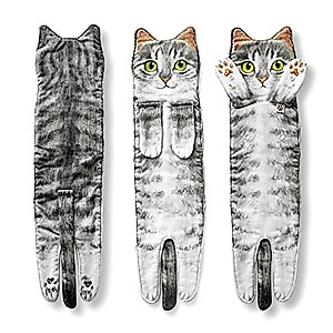 AGRIMONY Cat Funny Hand Towels for Bathroom Kitchen - Cute Decorative Cat Decor Hanging Washcloths Face Towels Super Absorbent Soft - Housewarming Gift for Cat Lovers - Gray