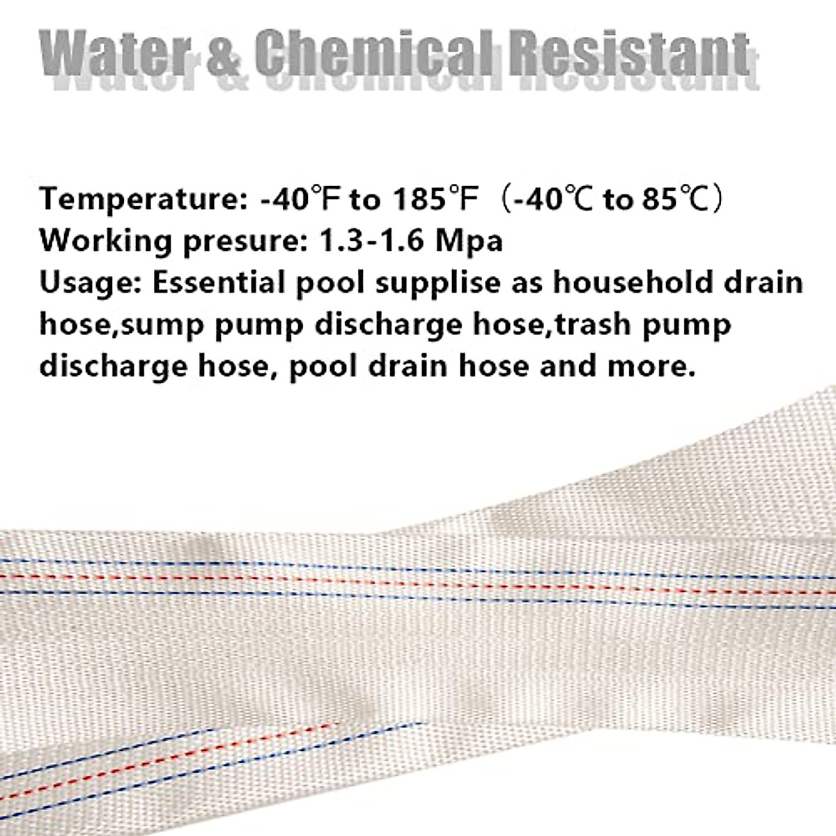 QuQuyi 1.25" x 30 FT Heavy Duty Reinforced PVC Swimming Pool Backwash Hose, General Purpose Lay-Flat Water Discharge pipe for Water Transfer Applications, White