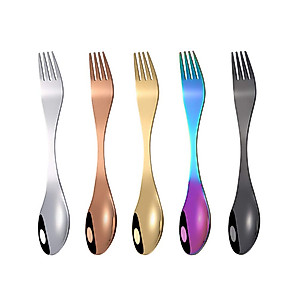 DOITOOL 5pcs Reusable Sporks Cutlery 2 in 1 Spoon Metal Forks Spoon Fork Dinnerware Camping Spork Outdoor Activities Spoon Tableware Spoon Modern Spork Dual Purpose Set Travel