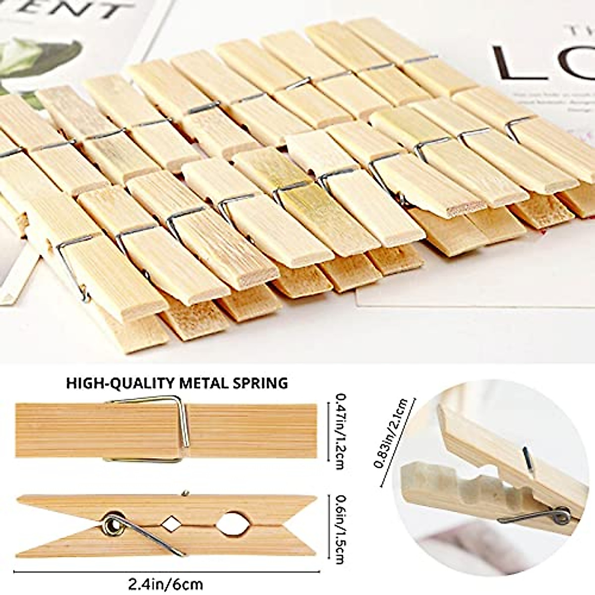 Loliyas Clothes Pins, Bamboo Wooden Clothespins Wood Clips, 40 Pack 2.4 Inch Small Close Pins Clothing Pins Clothes Pegs for Photos Crafts Pictures Baby Hanging Clothes Clothesline Laundry Clip