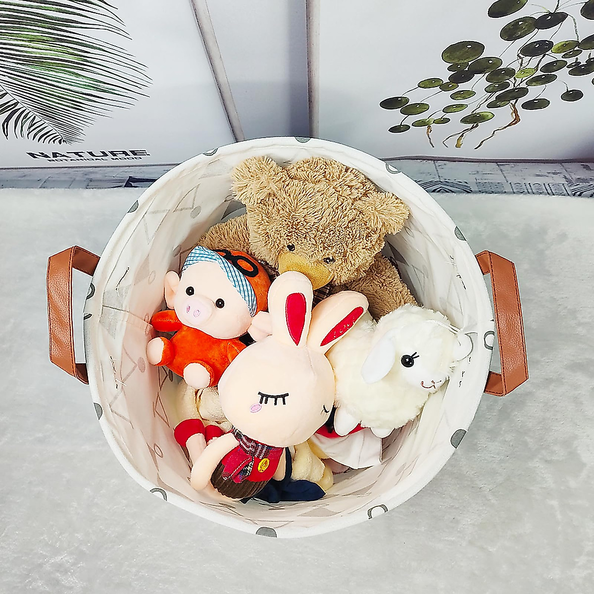 BOOHIT Triangle Kids Tall Fabric Toy Storage Laundry Basket Room Decor Fabric Baby Nursery Cute Hamper Large Collapsible Storage Bin Birthday Halloween Christmas Gift(Grey White Circular Triangle)