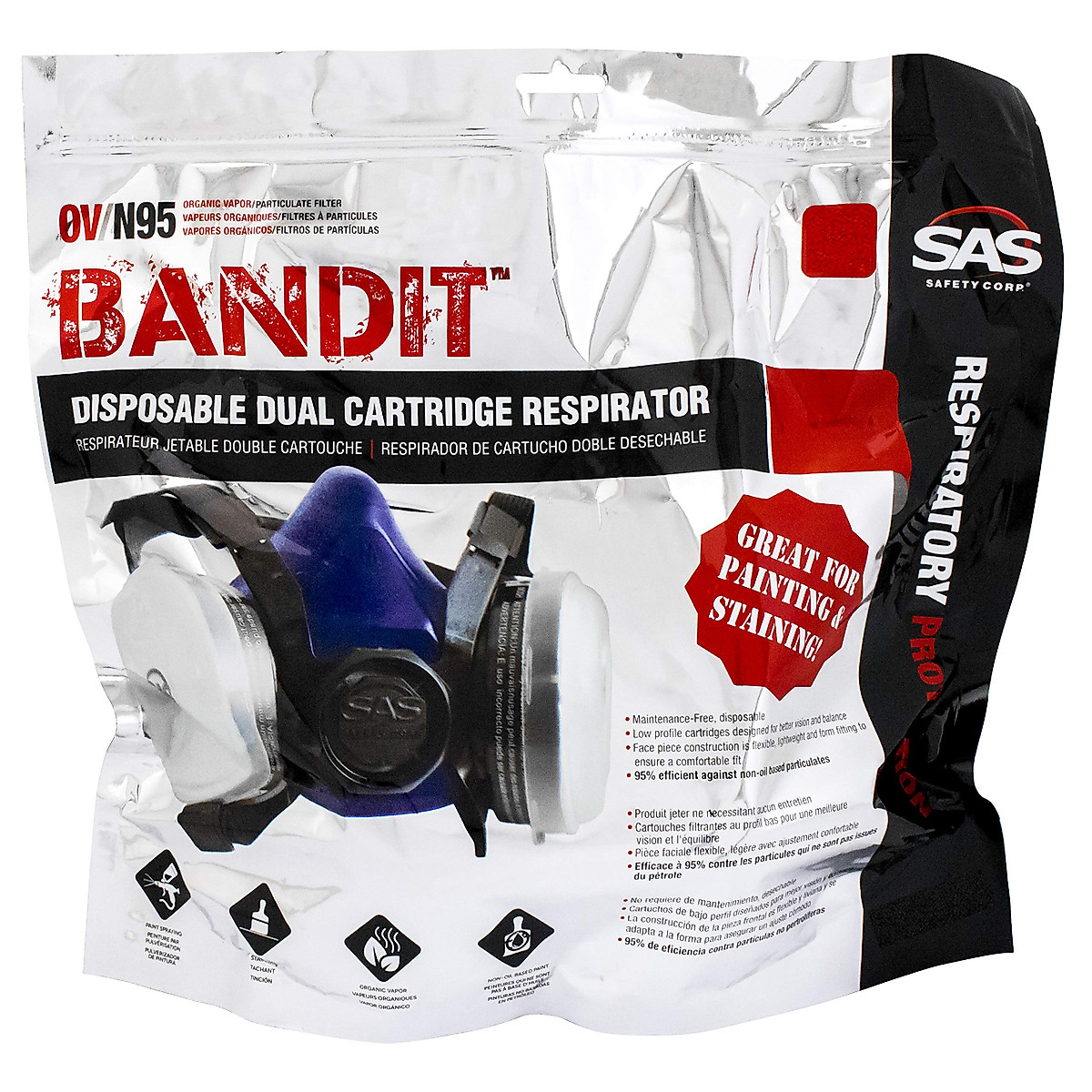 SAS Safety 8661-92 Bandit Half Mask Respirator, Medium, Blue