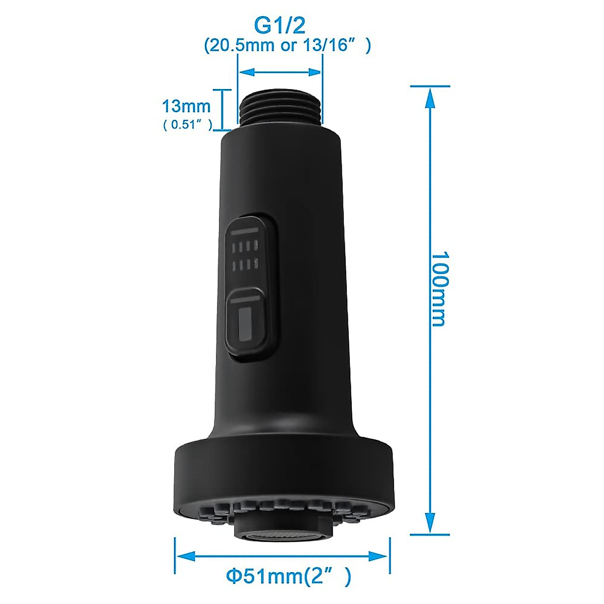 Beati Kitchen Faucet Sprayer Head Replacement Parts,Pull Out Down Kitchen Sink Faucet Nozzle Spout Head 2 Functions,Matte Black Finish