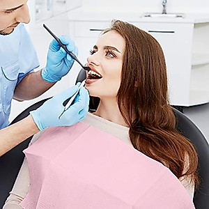 Annhua Dental Bib Polyback Towel Waterproof Patient Bibs Measuring Paper Napkins for Dental Clinic, Tattoo Piercing, Feeding, Soft and Fluid Resistant - 13'' x 18" - Pink (125)