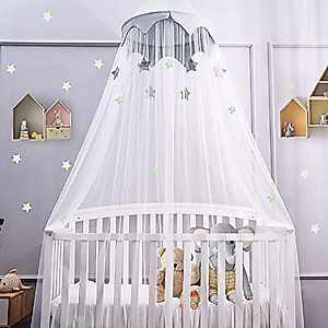 LOAOL Canopy for Kids Bed with Stars, Crib Canopy with Dome, Elegant Net Hanging Fairy Girl Bed Canopy Princess Room Decoration Reading Nook Corner Curtain Fits Full Crib, Twin, Queen Play Castle Tent
