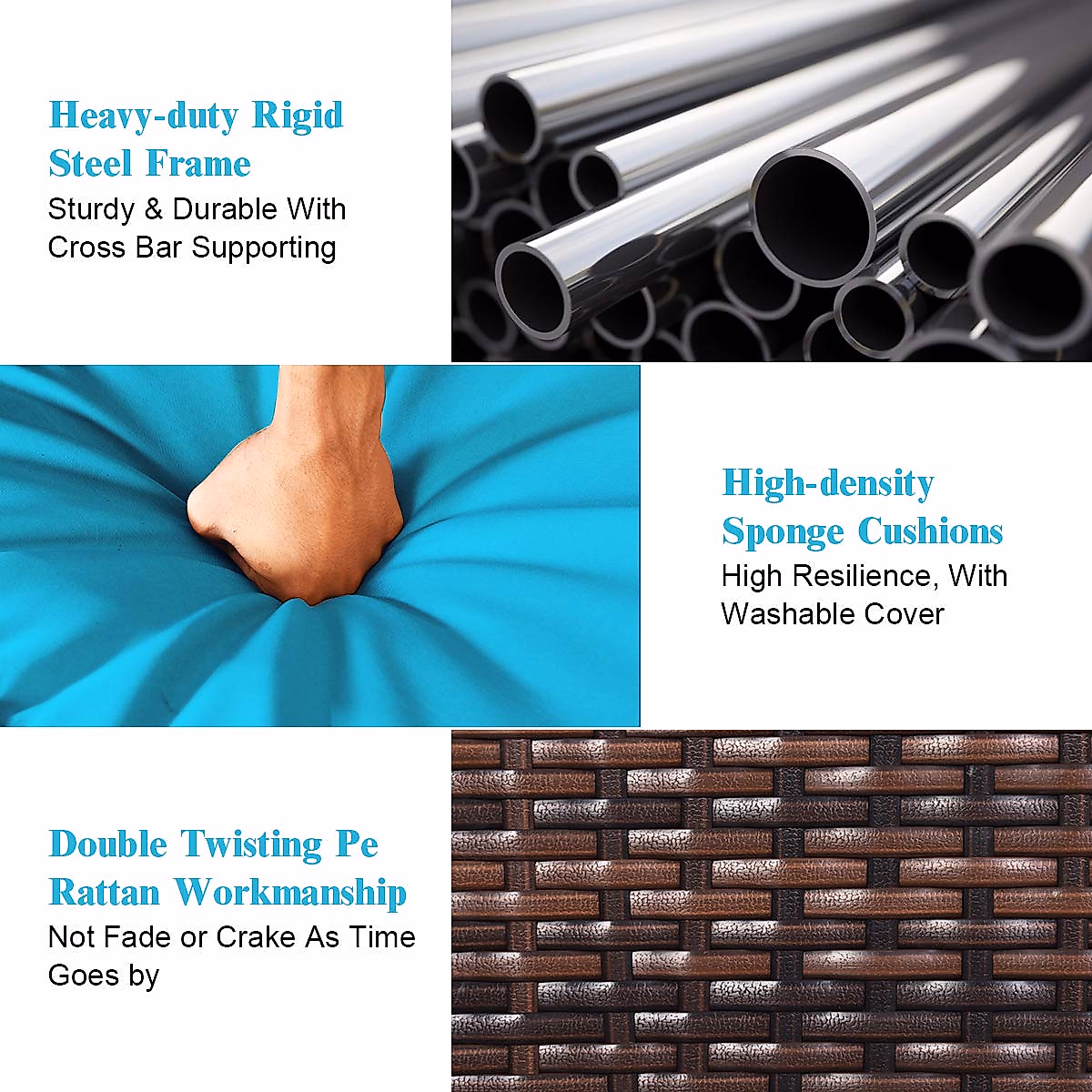 Tangkula Patio Corner Sofa Set 3 Piece, Outdoor Rattan Sofa Set, Includes Lounge Chaise, Loveseat & Coffee Table, Patio Garden Poolside Lawn Backyard Furniture