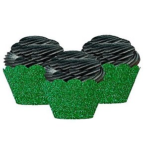 CakeSupplyShop Bright & Vivid Glitter Sparkle Cupcake Decorating Wrappers/Liners For Baking Cups -12pack (Green Glitter)