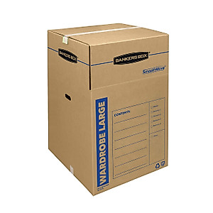Bankers Box SmoothMove Wardrobe Moving Boxes, Tall, 24 x 24 x 40 Inches, 3 Pack (7711001)