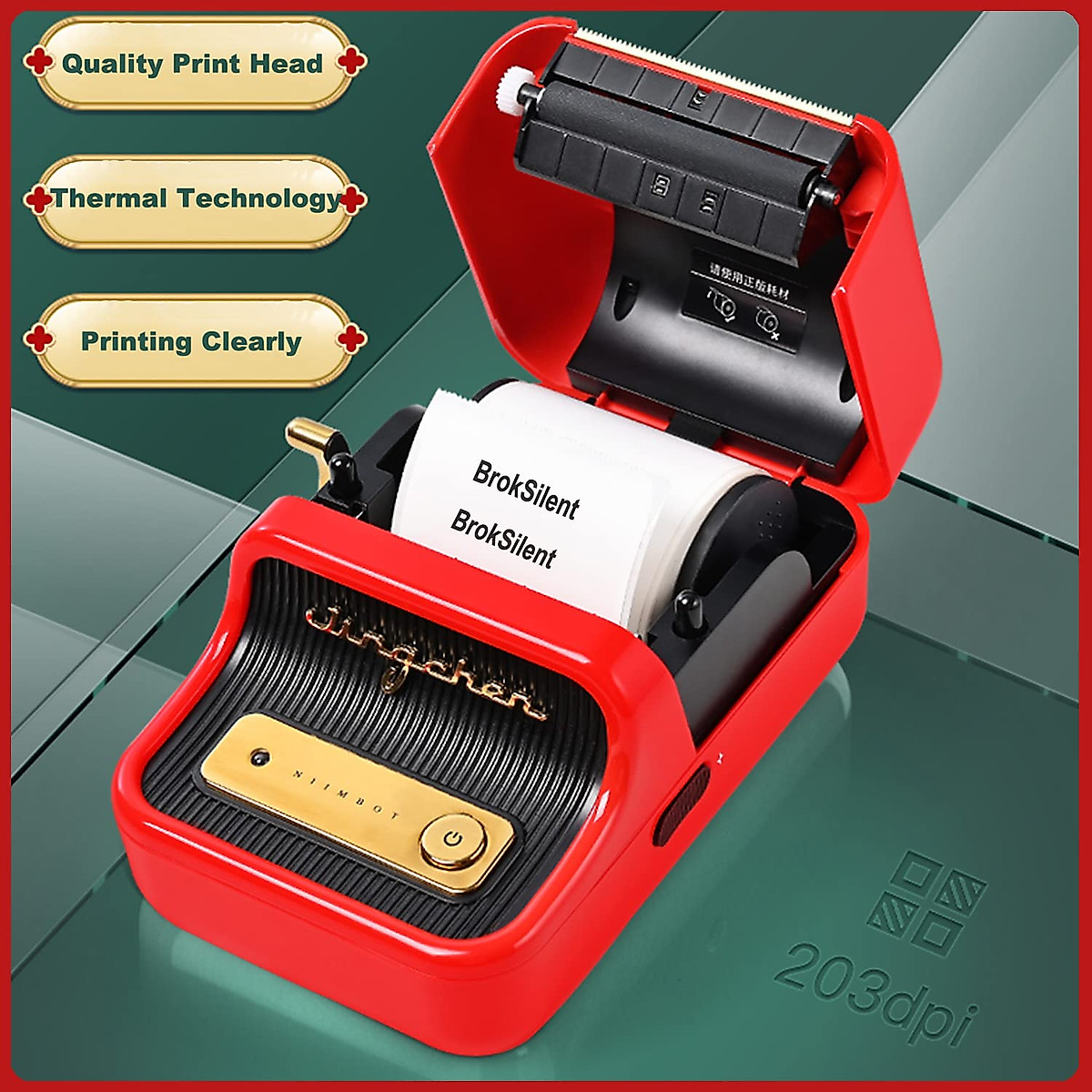 BrokSilent Label Maker Machine B21, Mini Desktop Label Printers, Wireless Portable Bluetooth Thermal Barcode Label Printer with Tape for Phone (Red)