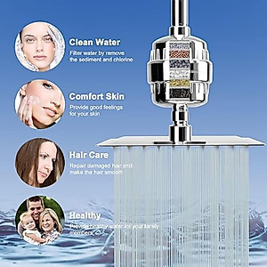 NearMoon Filtered Shower Head, High Pressure 8″Square, 5 settings Handheld Rain Shower Filter Combo with Self-adhesive Holder/1.5M Hose -1 Replaceable Filter Cartridge (Chrome Finish)