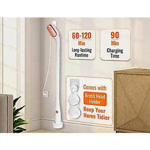 Zeutch Electric Spin Scrubber, 2024 Upgraded Cordless Cleaning Brush with Extension Arm, 4 Replaceable Cleaning Heads and Heads Holder, 74W Dual Speeds Power Scrubber for Tub, Grout, Floor, Bathroom