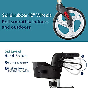 ELENKER Rollator Walker with Seat, 10”Front Wheels, with Shock Absorber & Carrying Pouch, Lightweight Compact Folding Design for Seniors (White)