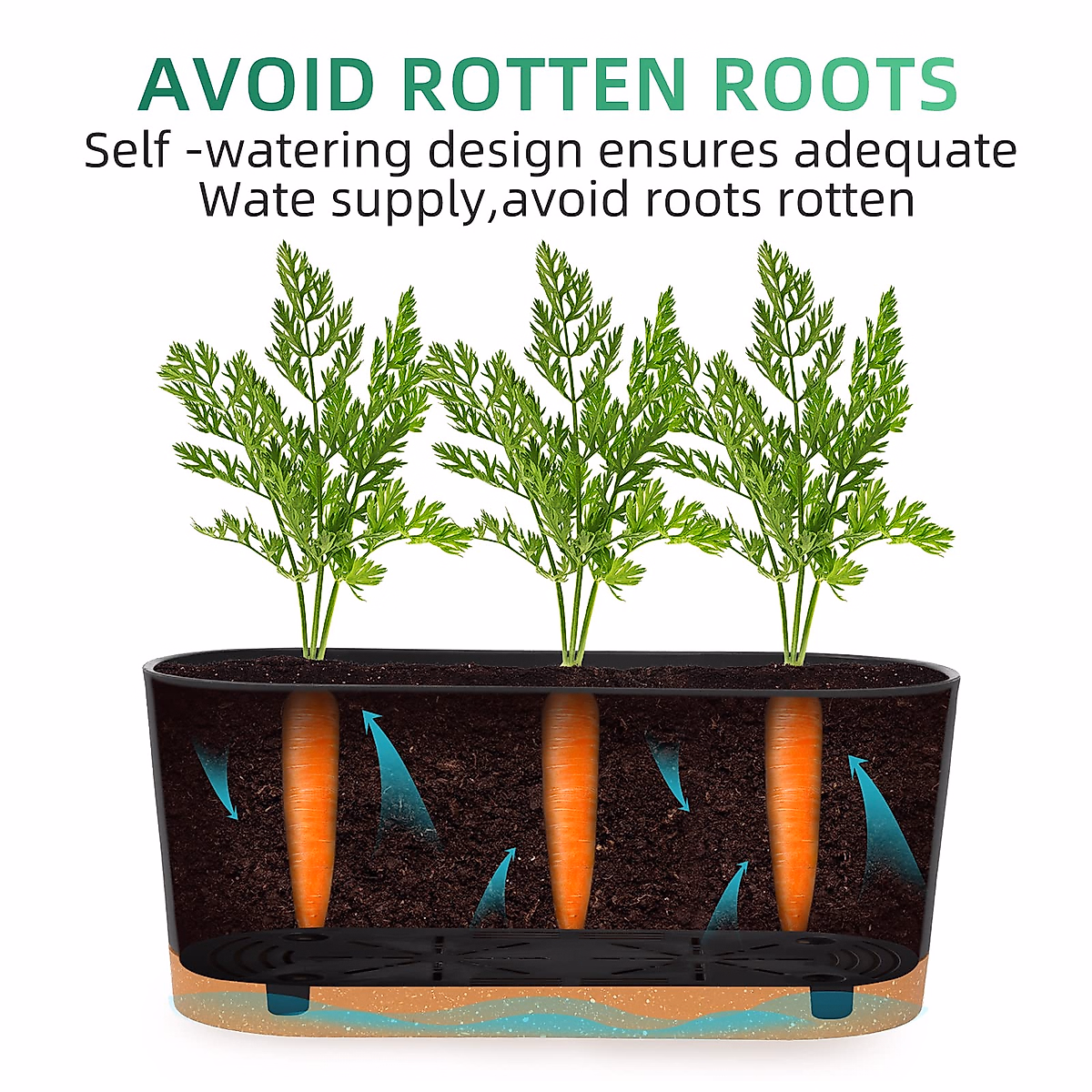 QCQHDU 2 Pack Window Planter Box 16” x 7", Self Watering Plant Pots for Indoor Plants Home Garden Flower Pot with Drainage Hole and Tray