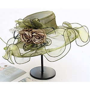 ORIDOOR Women Organza Fascinator Church Derby Hat Floral Tea Party Wedding Hat (013F Green) One Size …